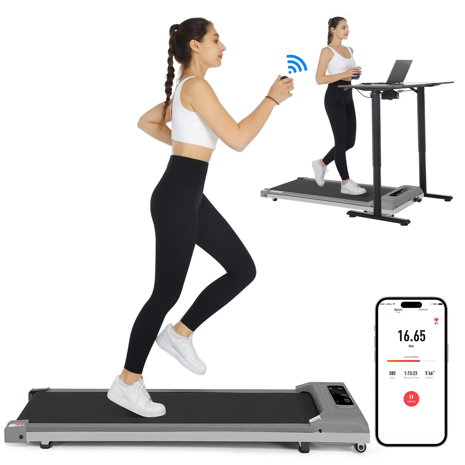 FUNMILY 2.5Hp Walking Pad 2 in 1 Under Desk Treadmill, 300lb Walking Treadmill with Remote ...