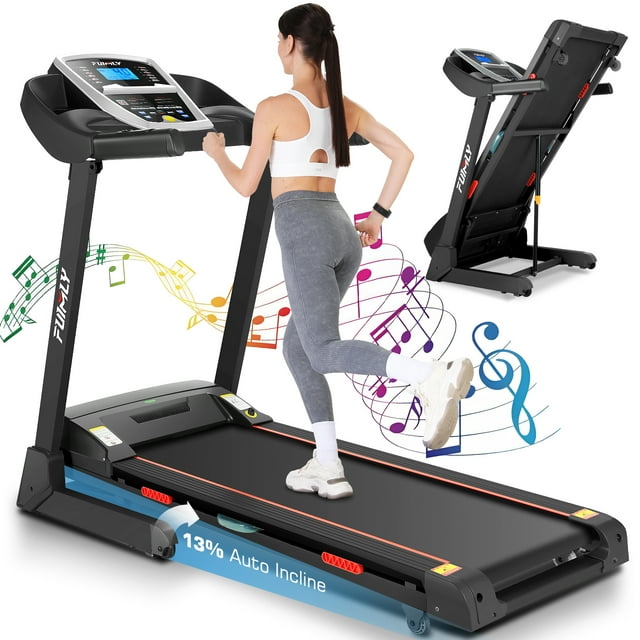 FUNMILY Folding Treadmill with 13% Auto Incline, 3.25HP Ultra-silent ...