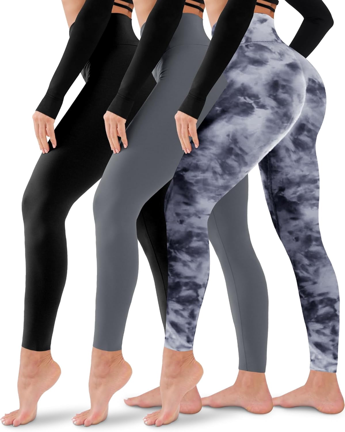 FUNNING 3 Pack Leggings for Women-No See-Through High Waisted Tummy ...
