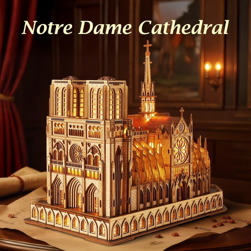 FUNPOLA LED 3D Wooden Puzzle - Notre Dame de Paris Architecture Model-Night Edition with LED ...
