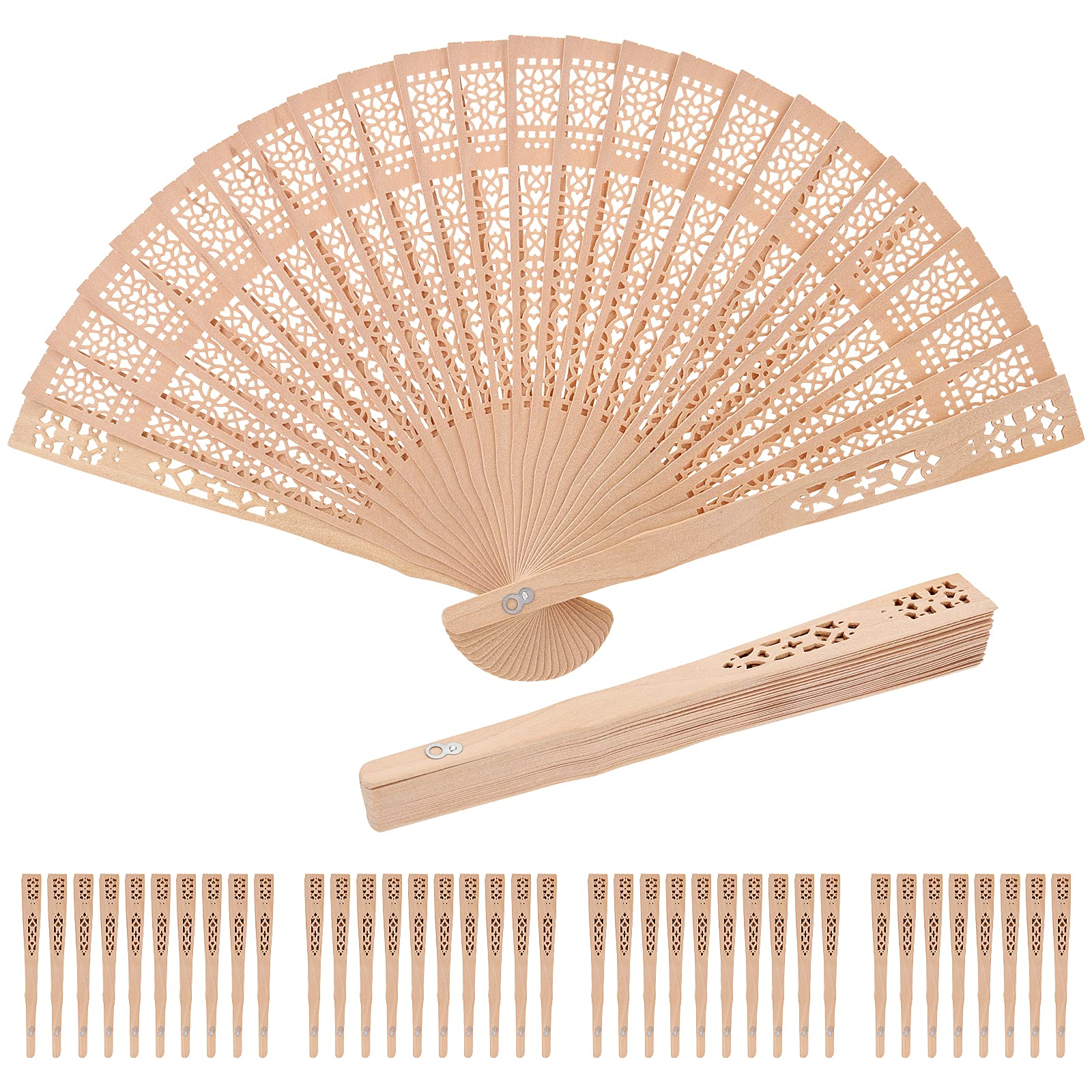FUNSUEI 40 Pack Sandalwood Fan, Wooden Folding Fan, Chinese Sandalwood ...