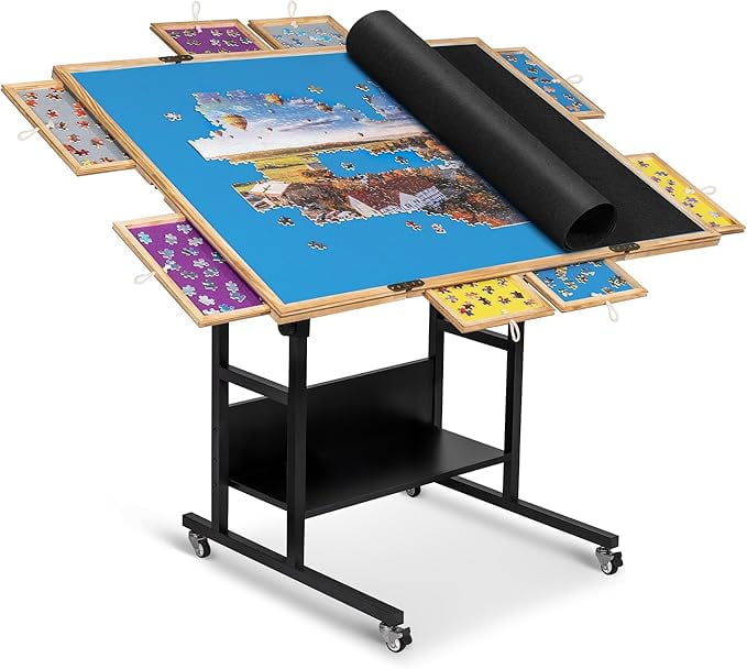 FUNTOK 2000 Piece Tilting Rotating Jigsaw Puzzle Table with 8 Drawers ...