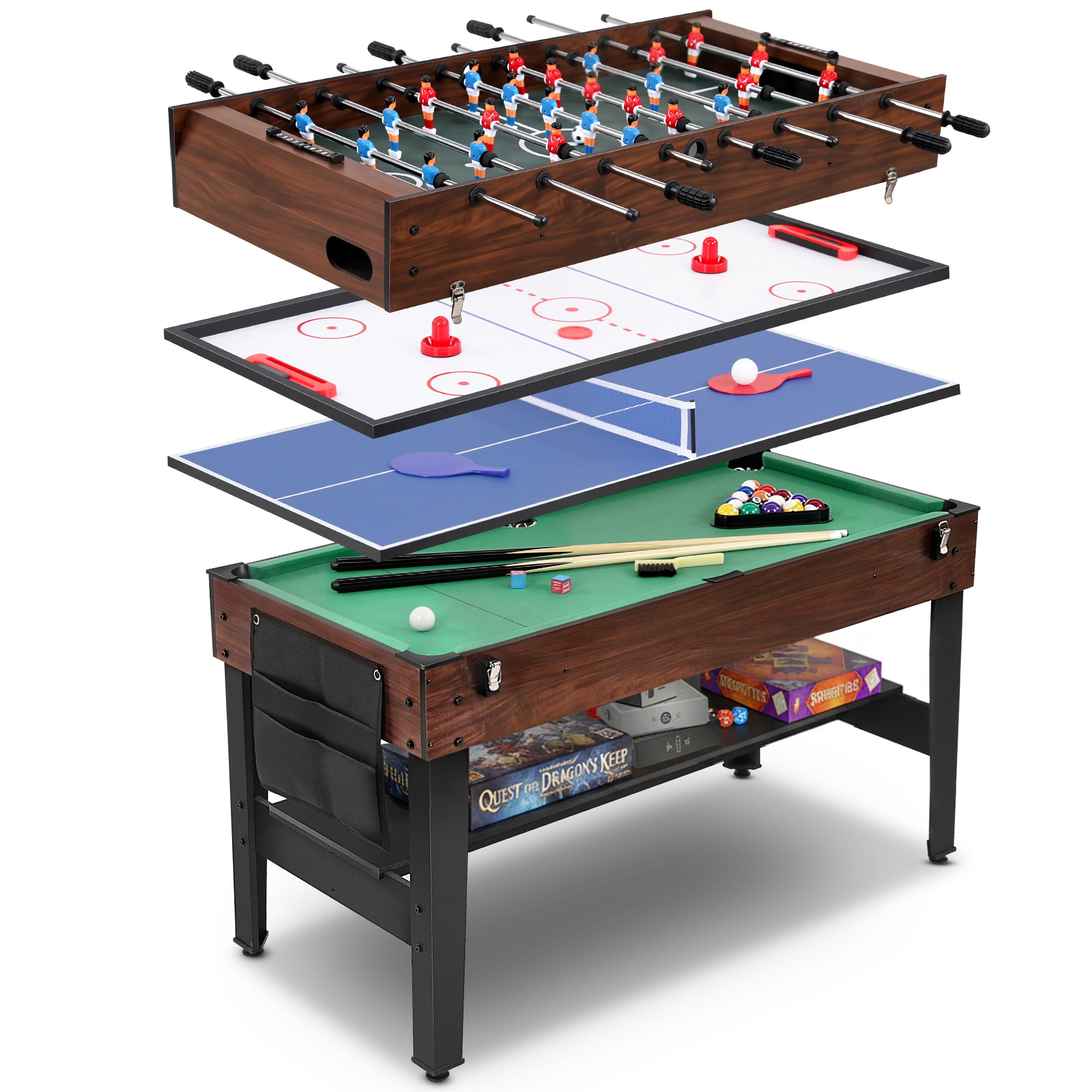 FUNTOK 4 in 1 Game Table with Ping Pong, Air Hockey, Foosball, Pool, 48 ...