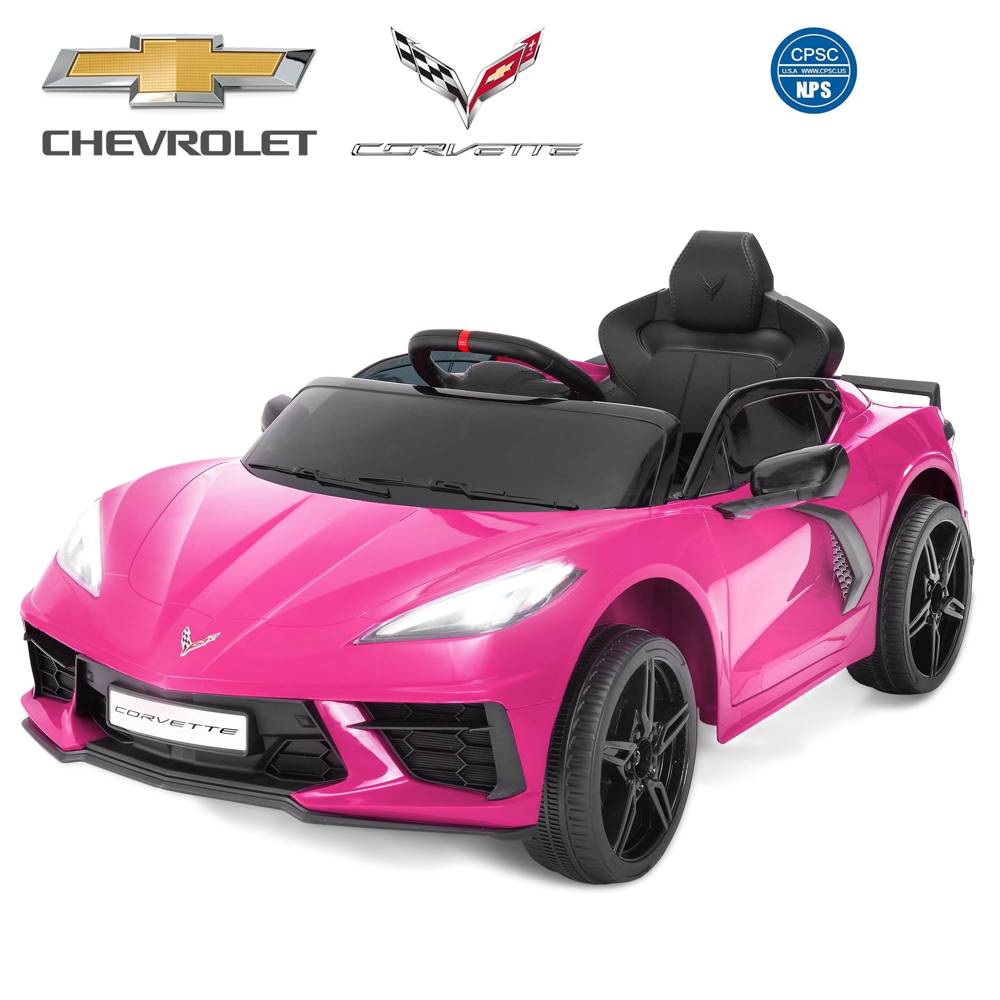 FUNTOK Corvette C8 12V Kid's Electric Car with Remote Control, LED ...