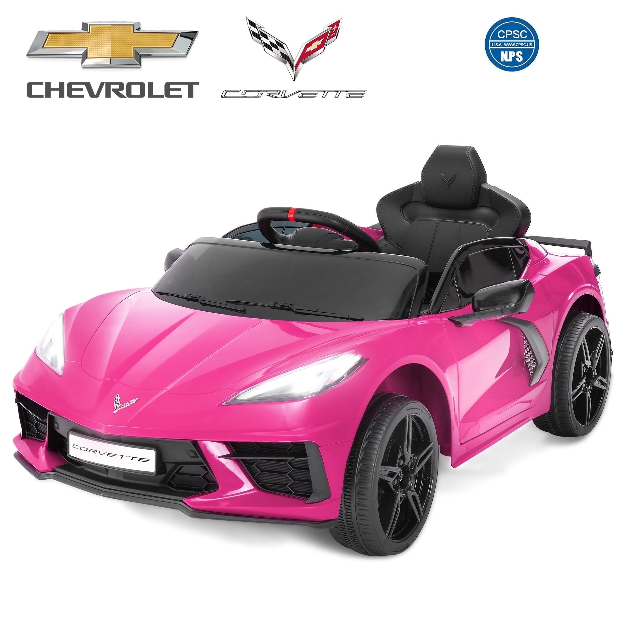 FUNTOK Corvette C8 12V Kid's Electric Car with Remote Control, LED ...