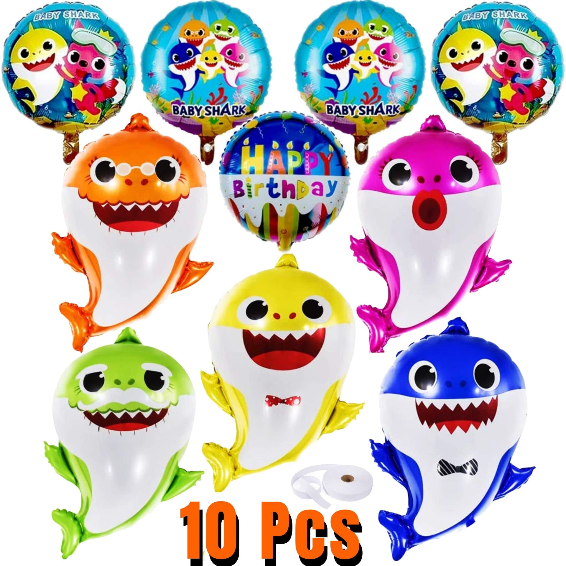 FUNTON 10pcs Baby Shark helium Balloons with 10 meter ribbon, 26 inches ...