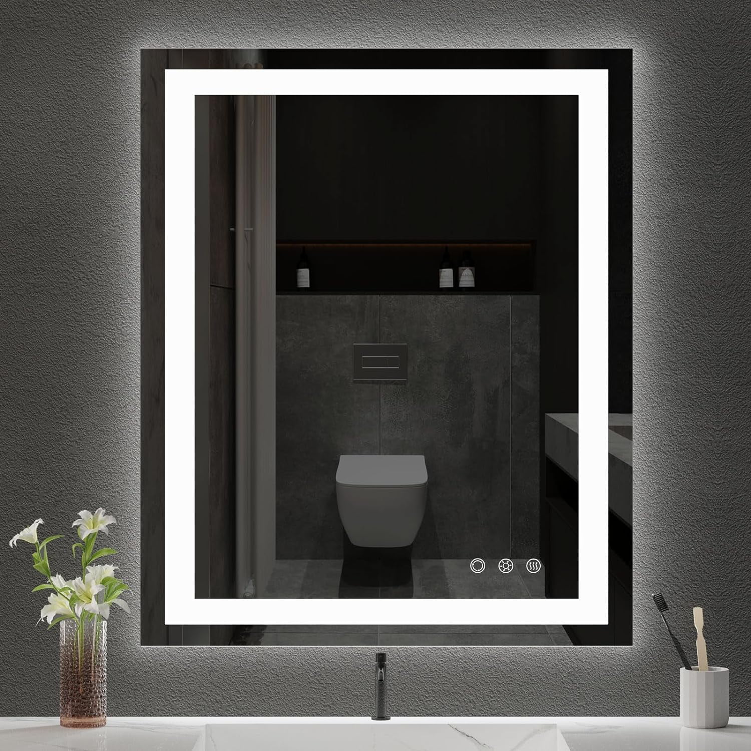 FUNTOUCH 30X36 Inch LED Bathroom Mirror, Anti-Fog Lighted Vanity Mirror ...