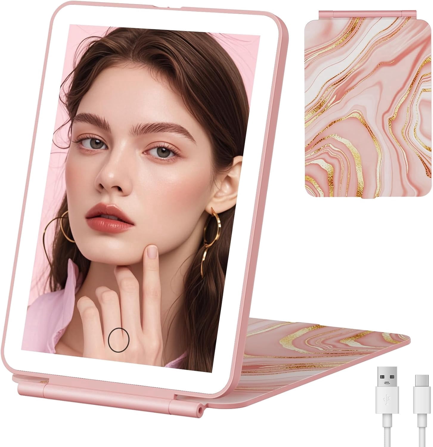 FUNTOUCH Lighted Travel Mirror, 3 Color Makeup Mirror, Portable Vanity ...