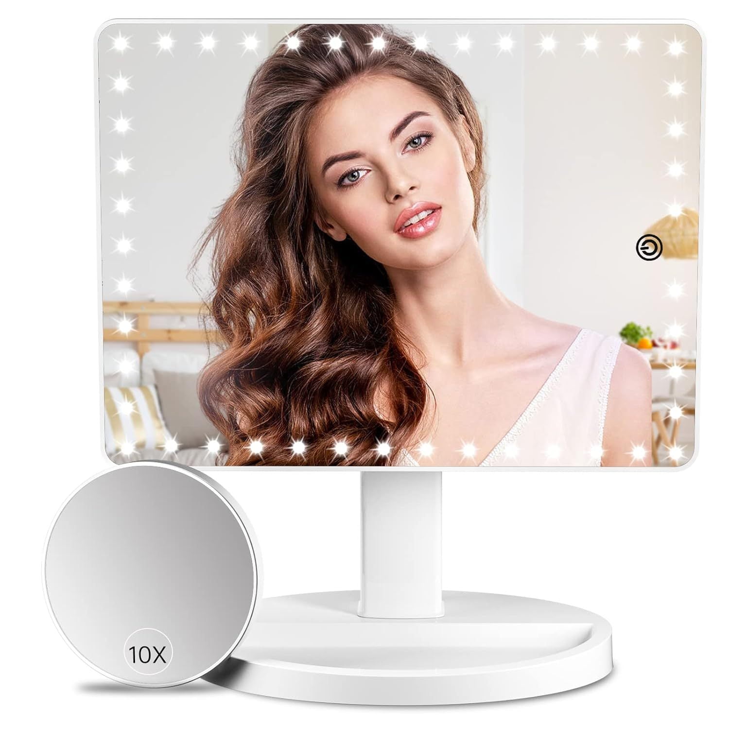 FUNTOUCH Rechargeable Large Makeup Mirror with Lights and 10X ...