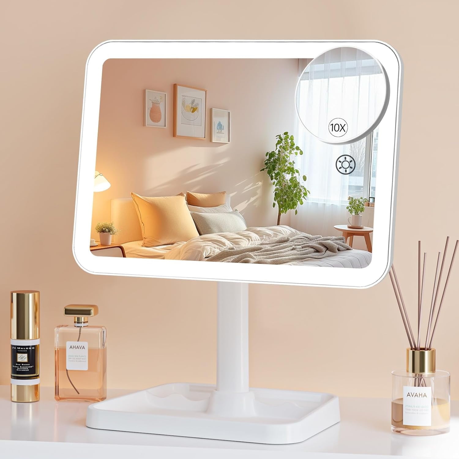 FUNTOUCH Vanity Mirror with Lights, Rechargeable 10X Magnification 3 ...