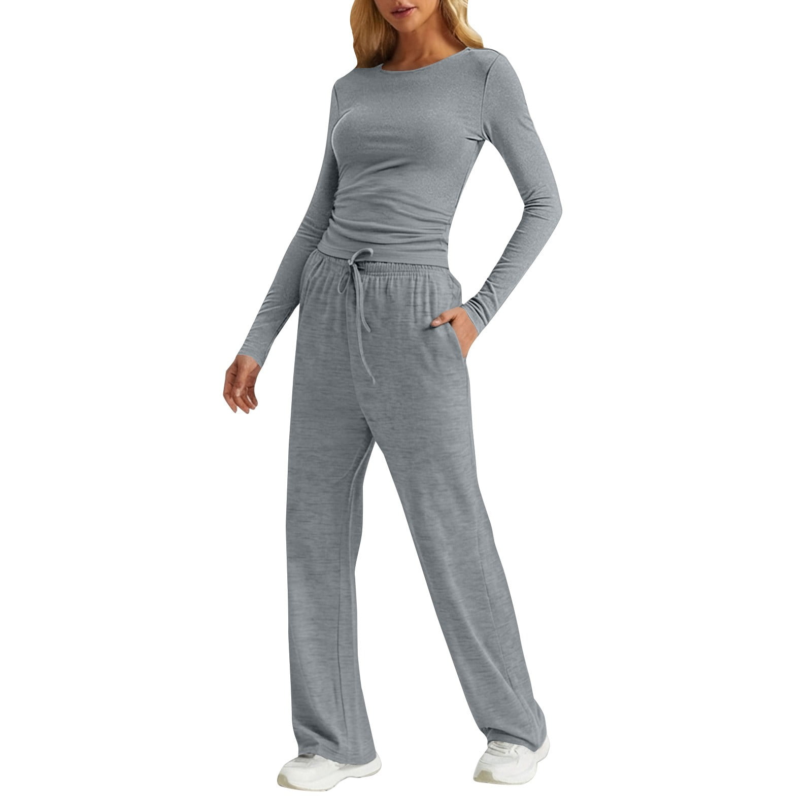 FUNUONY 2 Piece Lounge Sets for Women Fall Outfits Long Sleeve Wide Leg ...