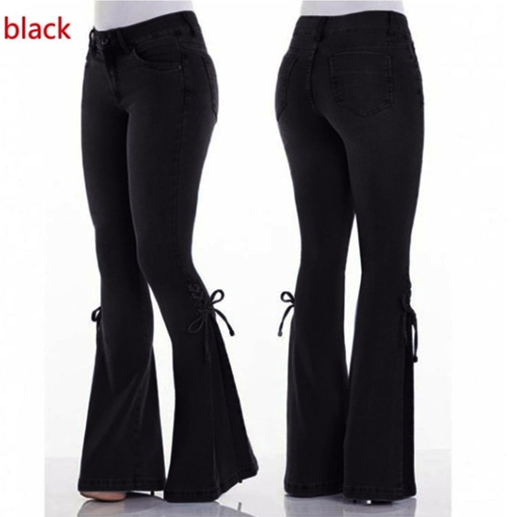 FUNUONY BIG sale!!Womens Side Lacing Bell Bottom Jeans Stretch Butt ...