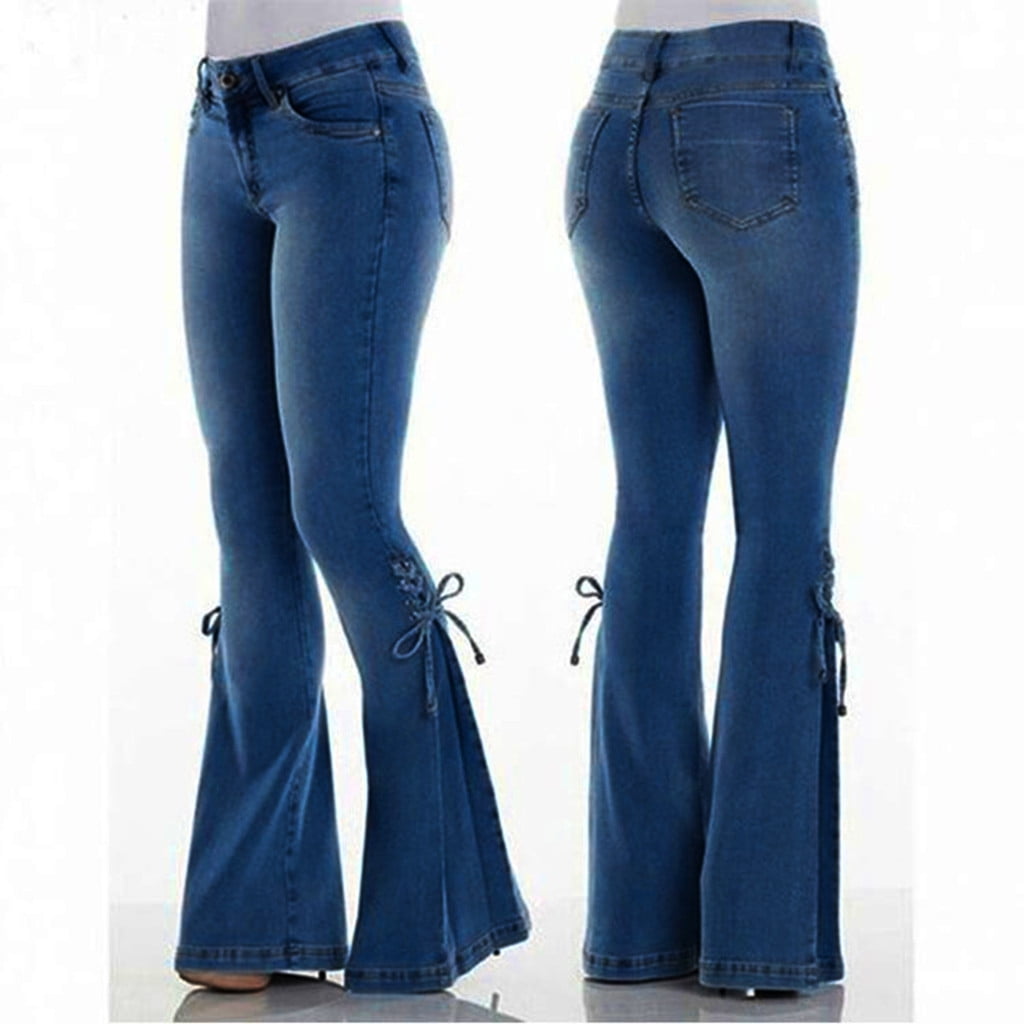 FUNUONY BIG sale!!Womens Side Lacing Bell Bottom Jeans Stretch Butt ...