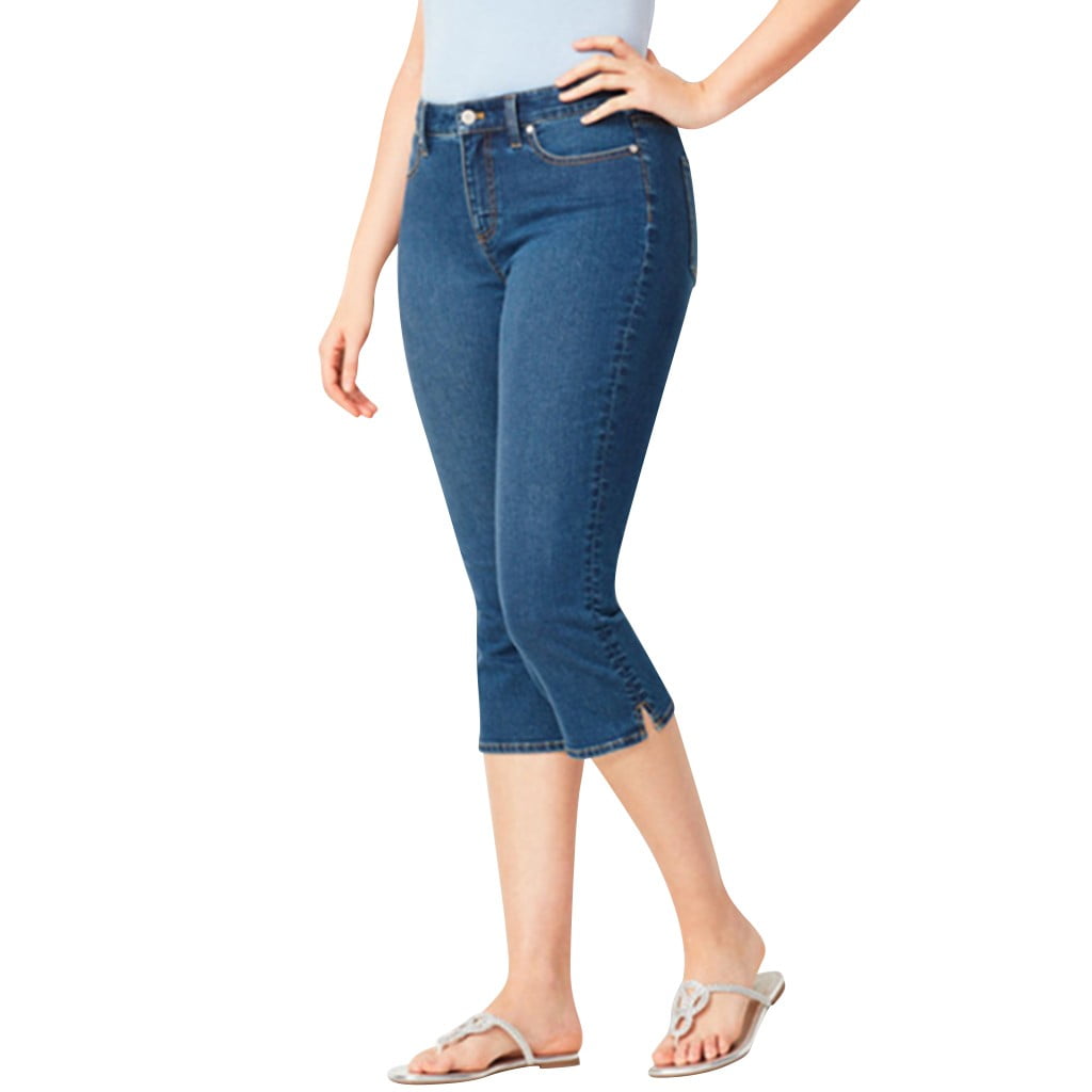 FUNUONY Capri Denim for Women's Plus Size Mid-Rise Fit Curvy Stretch ...