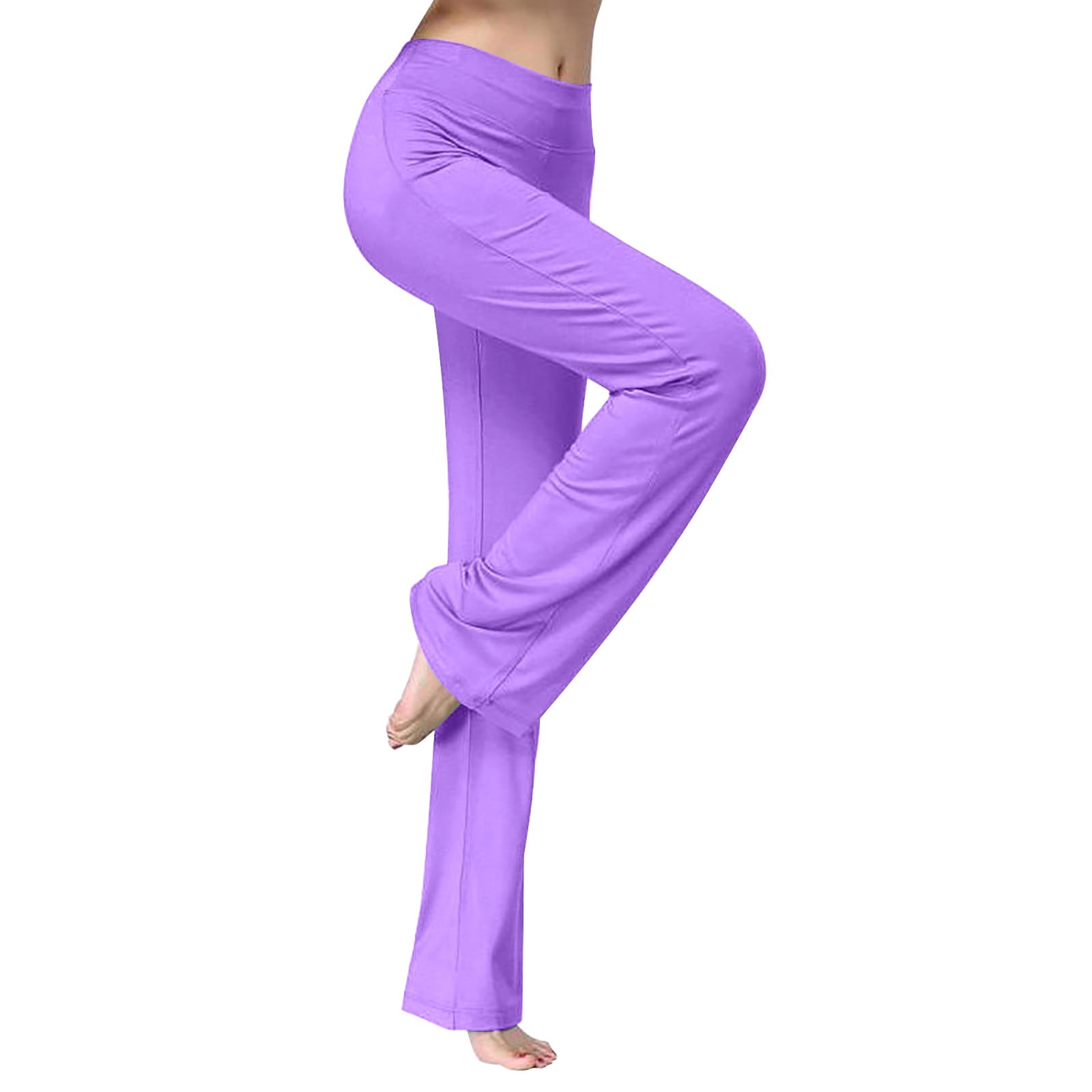 FUNUONY Women Fold Over High Waist Cotton Stretch Flare Leg Boot Cut ...