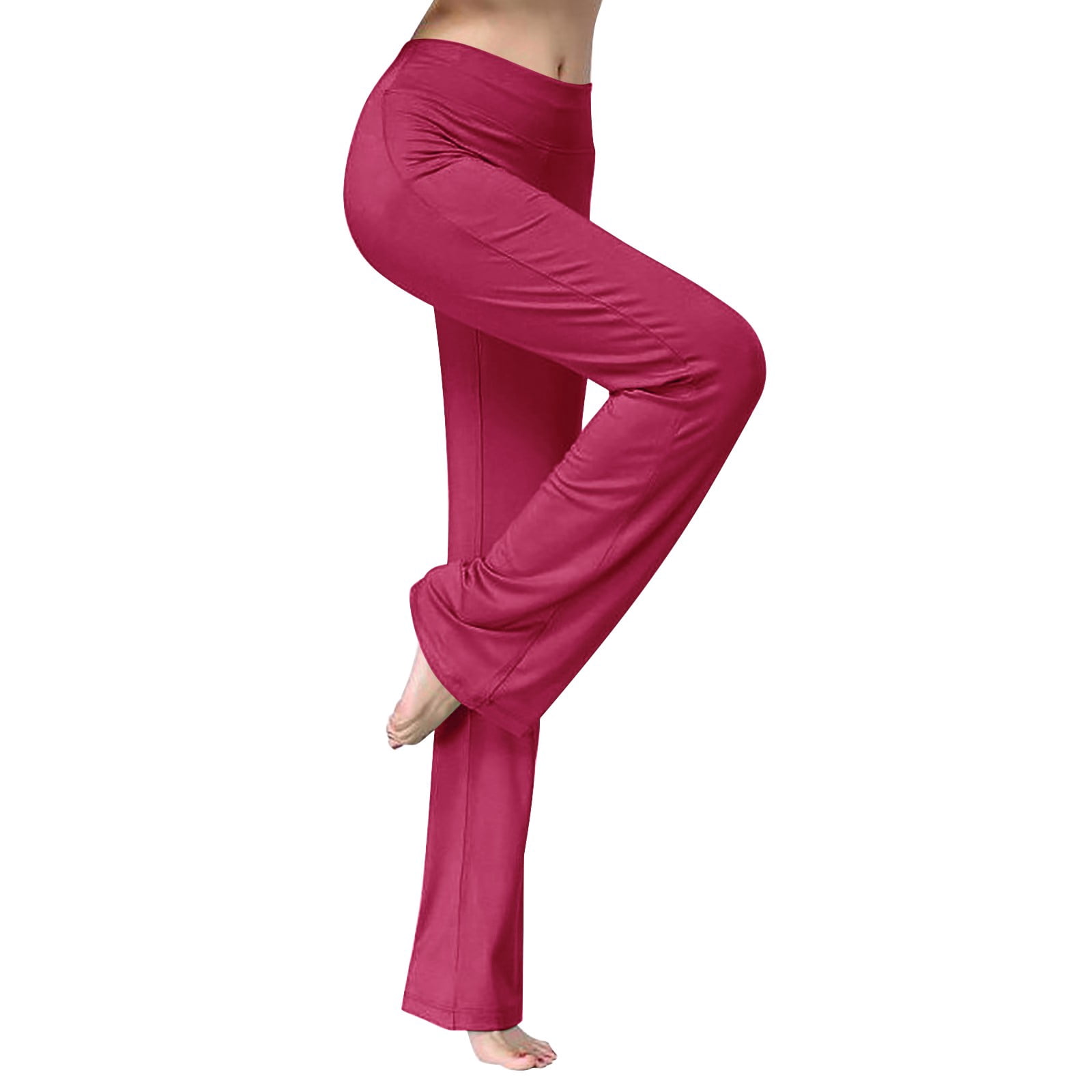 FUNUONY Women Fold Over High Waist Cotton Stretch Flare Leg Boot Cut ...