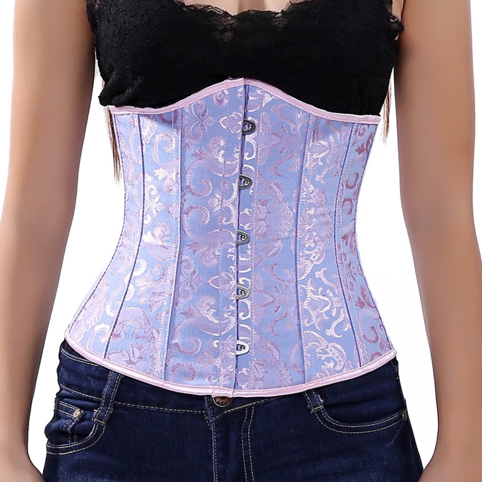 FUNUONY Women's Vintage Floral Print Underbust Corset Tops Vintage ...