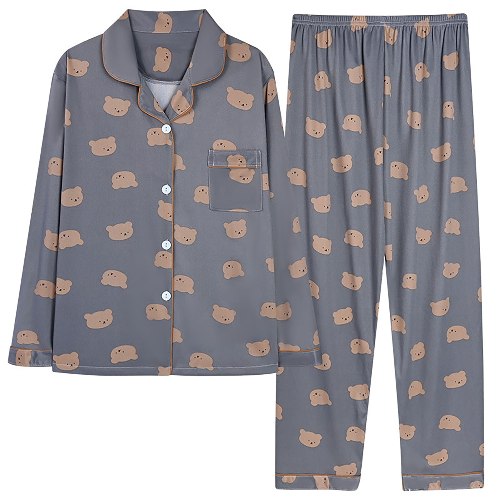 FUNUONY Womens Cotton Pajama Sets Long Sleeve Button Down Shirt and ...