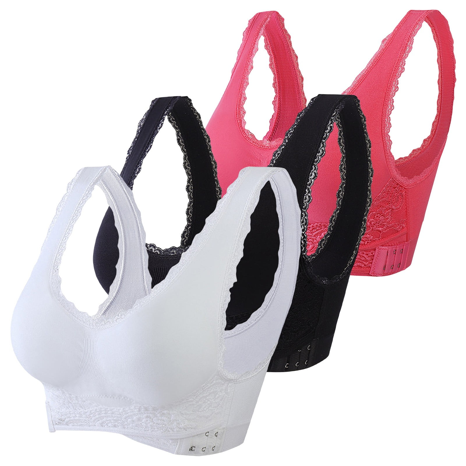 FUNUONY Bra for Women 3 Pack Bra Comfy Corset Bra Front Side Buckle ...