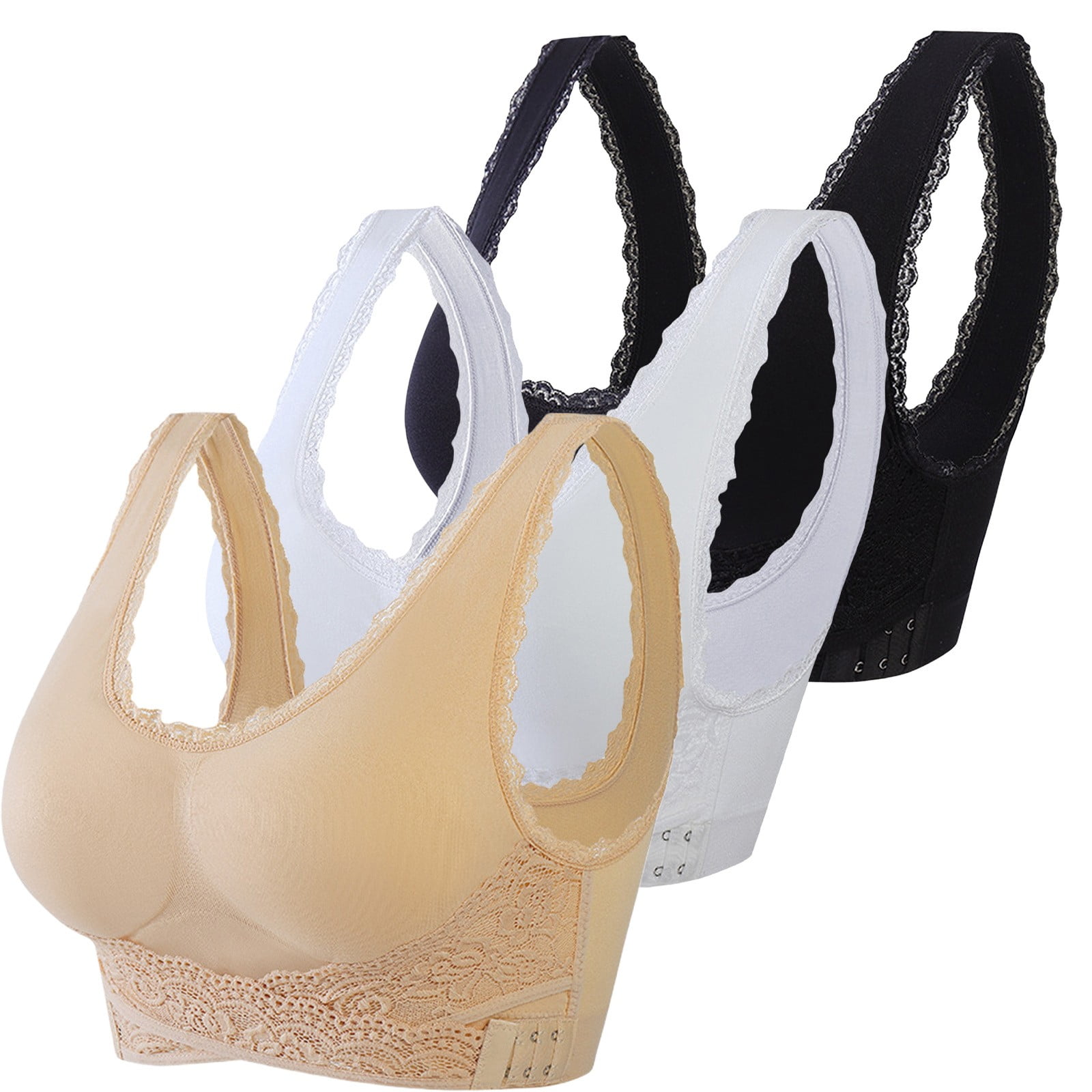 FUNUONY Bra for Women 3 Pack Bra Comfy Corset Bra Front Side Buckle ...