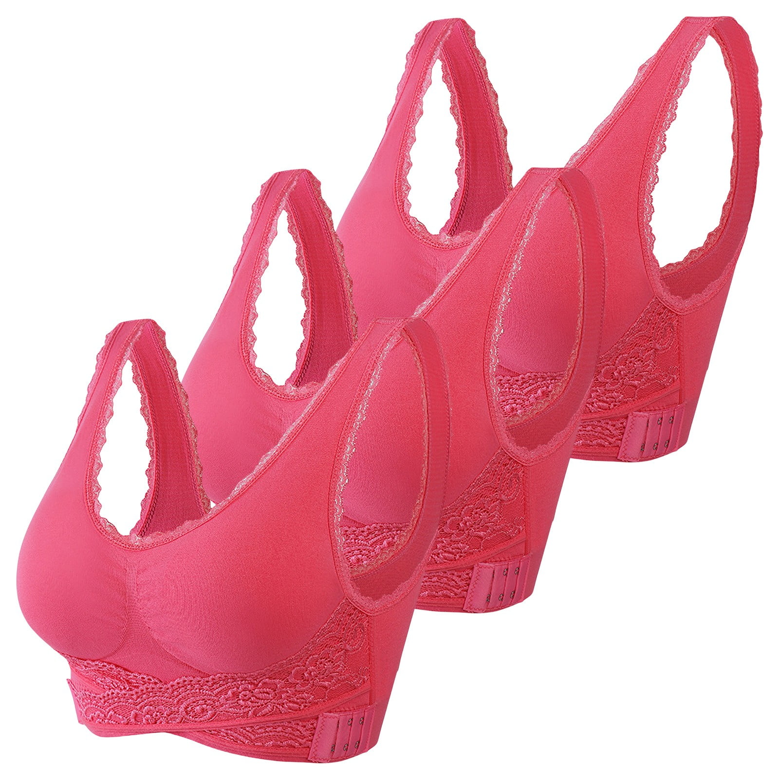 FUNUONY Bra for Women 3 Pack Bra Comfy Corset Bra Front Side Buckle ...