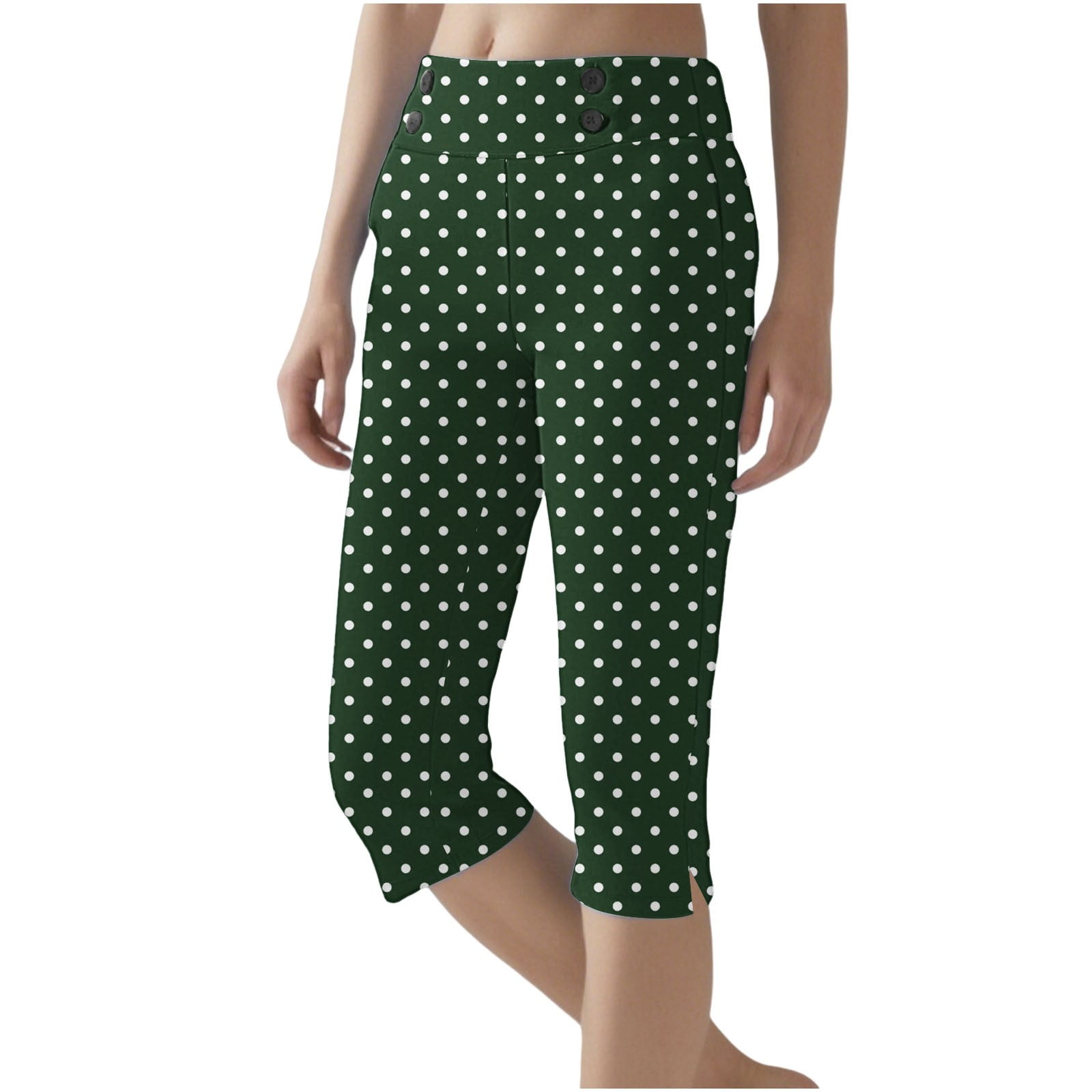 FUNUONY Capri Leggings for Women - Polka Dot Straight Leg Stretch Tummy ...