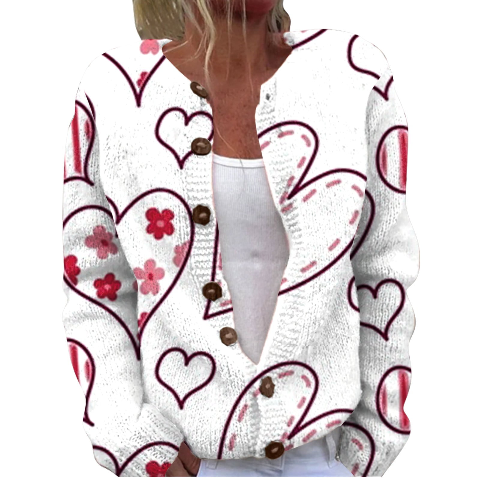 FUNUONY Cardigan Sweaters for Women's Cute Pattern Printed Button Open ...