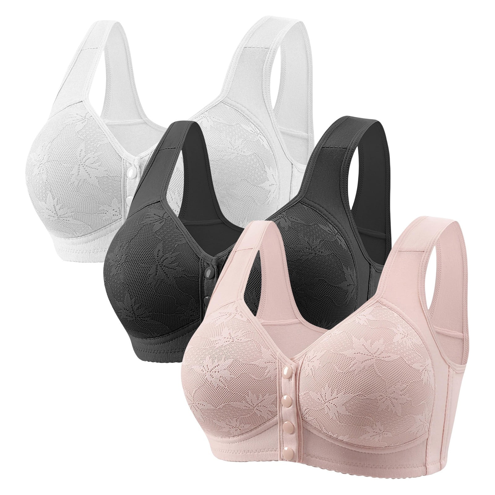 FUNUONY Front Closure Bras for Women Seamless Wireless Push Up Bra No ...