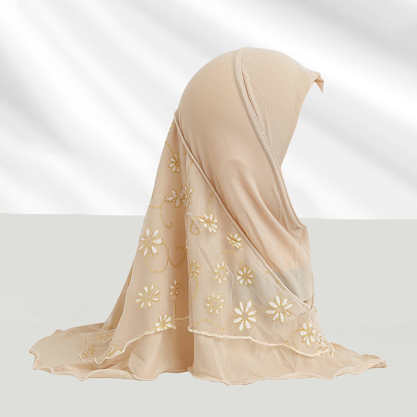 FUNUONY Girls Ice Silk Muslim Khimar Hijab Headscarf Flower Arab Scarf ...