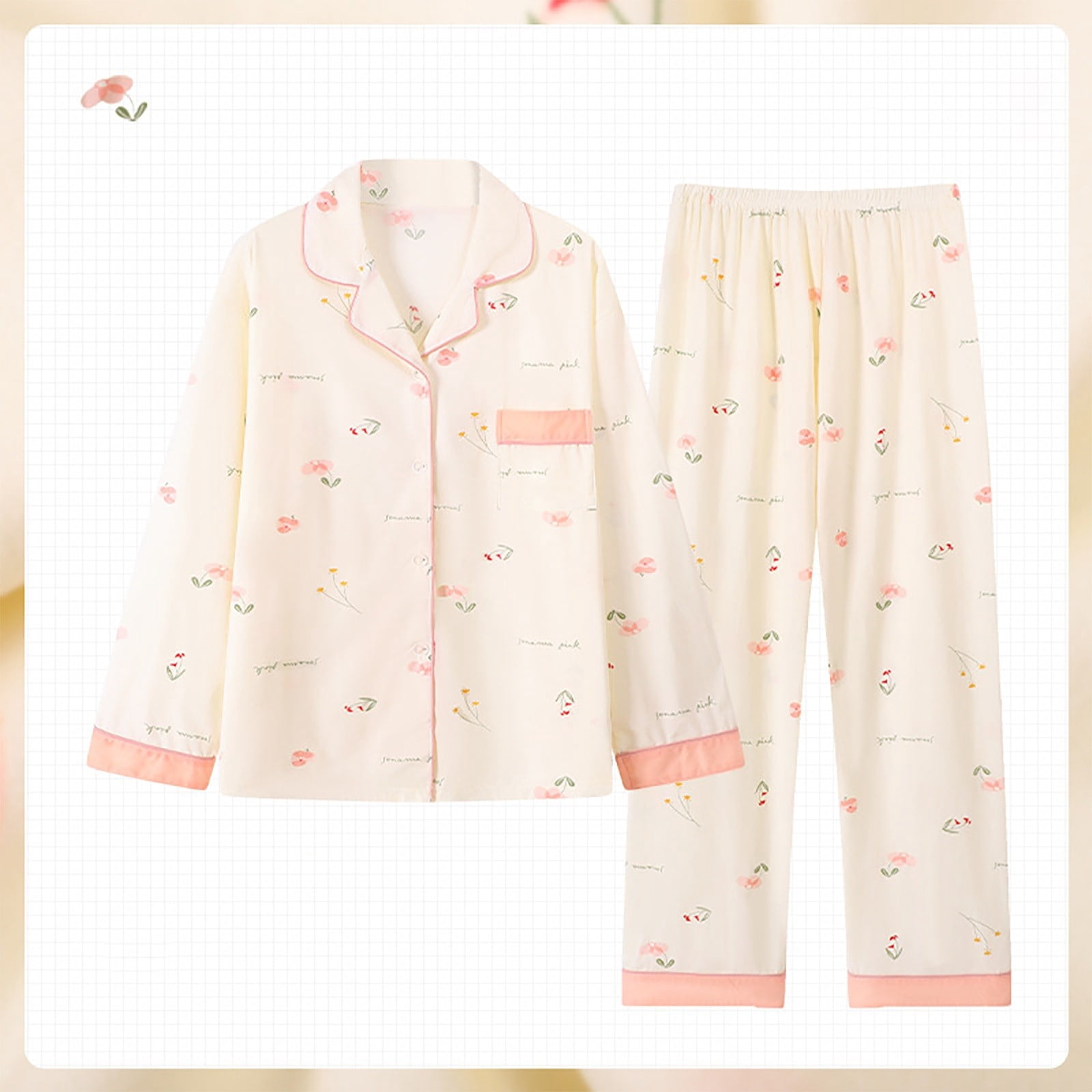 FUNUONY Lightweight Pajamas for Women Set Flower Print Graphic Button ...