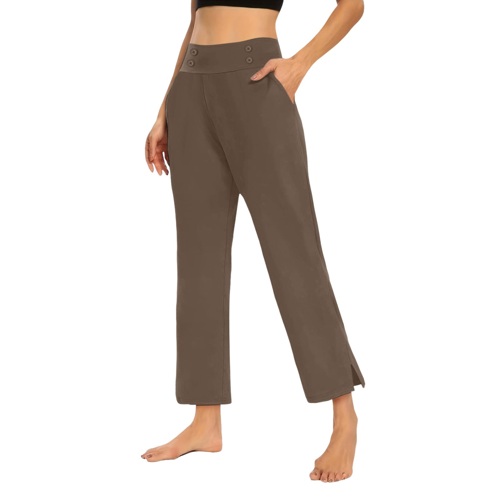 FUNUONY Lightweight Wide Leg Cropped Pants for Women Crop Work Pants ...