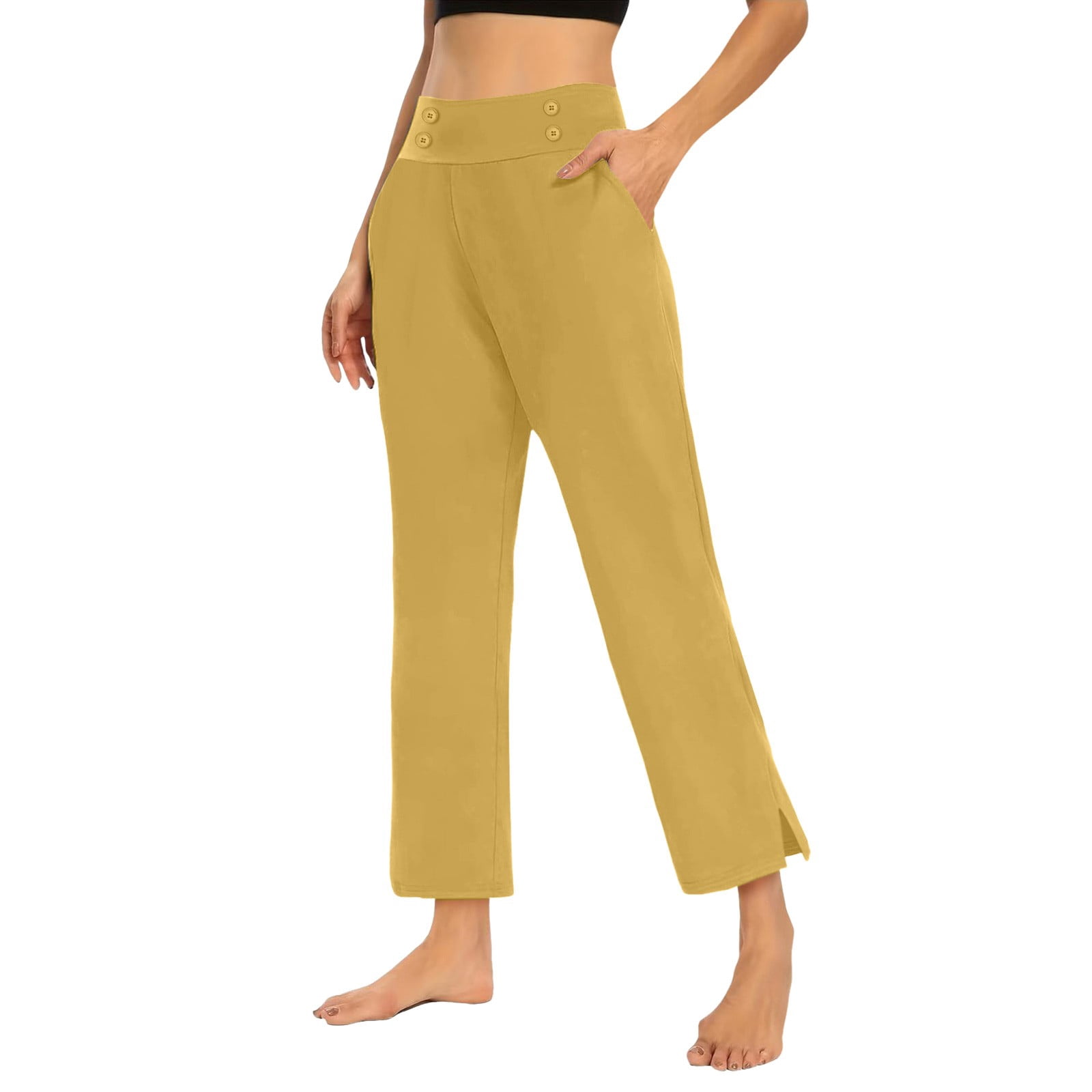 FUNUONY Lightweight Wide Leg Cropped Pants for Women Crop Work Pants ...