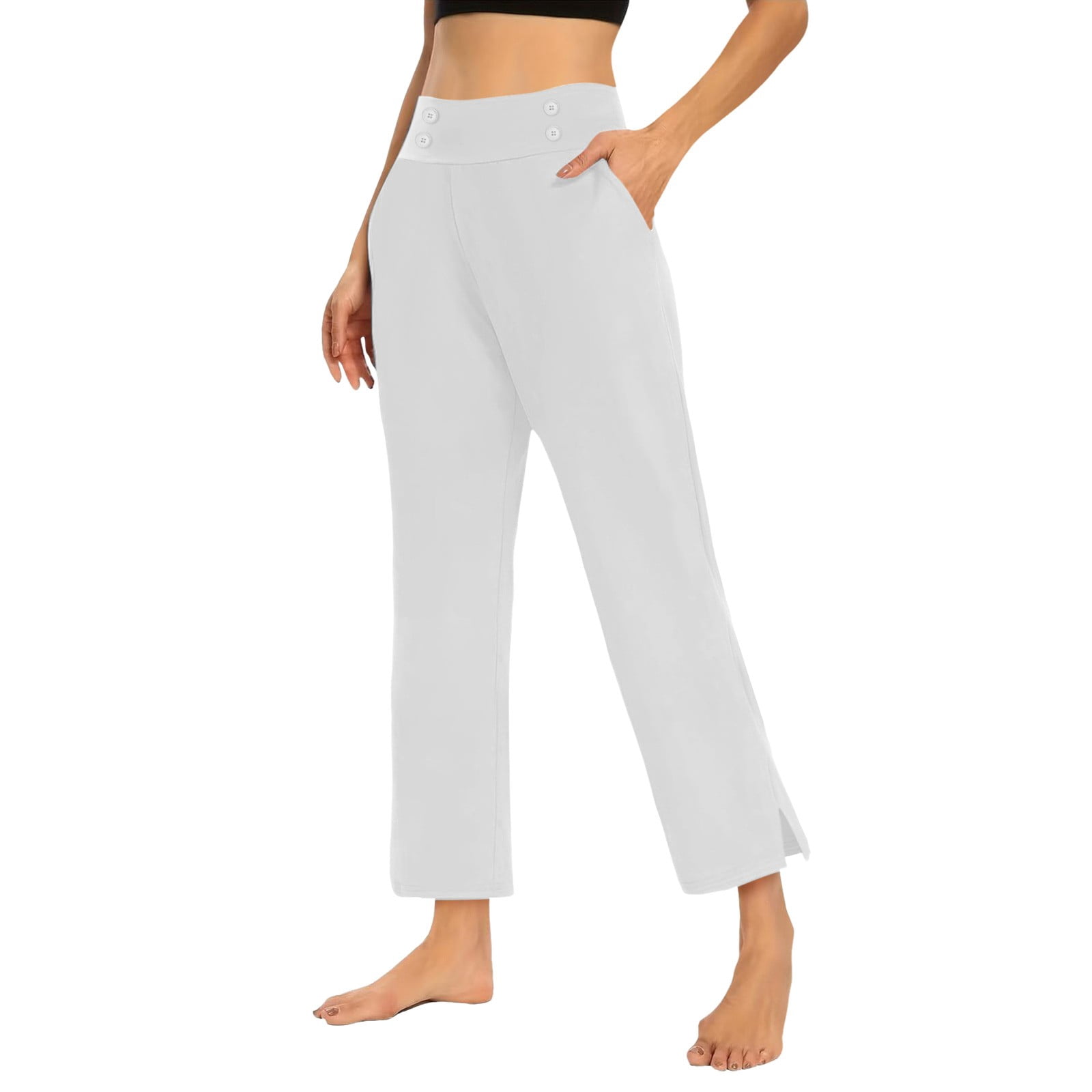 FUNUONY Lightweight Wide Leg Cropped Pants for Women Crop Work Pants ...