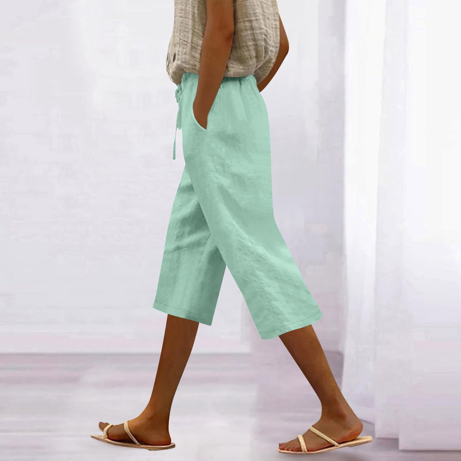 FUNUONY Linen Capri Pants for Women Wide Leg Summer 2025 Trendy Womens ...