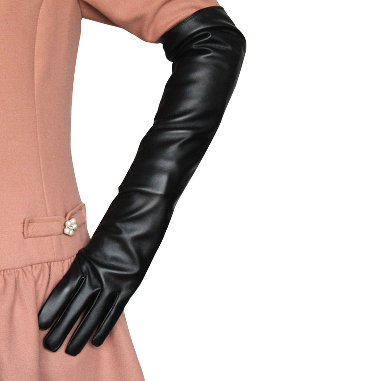 FUNUONY Long Leather Gloves Women Faux Pu Stretch Opera Party Gloves Long Leather Gloves for ...
