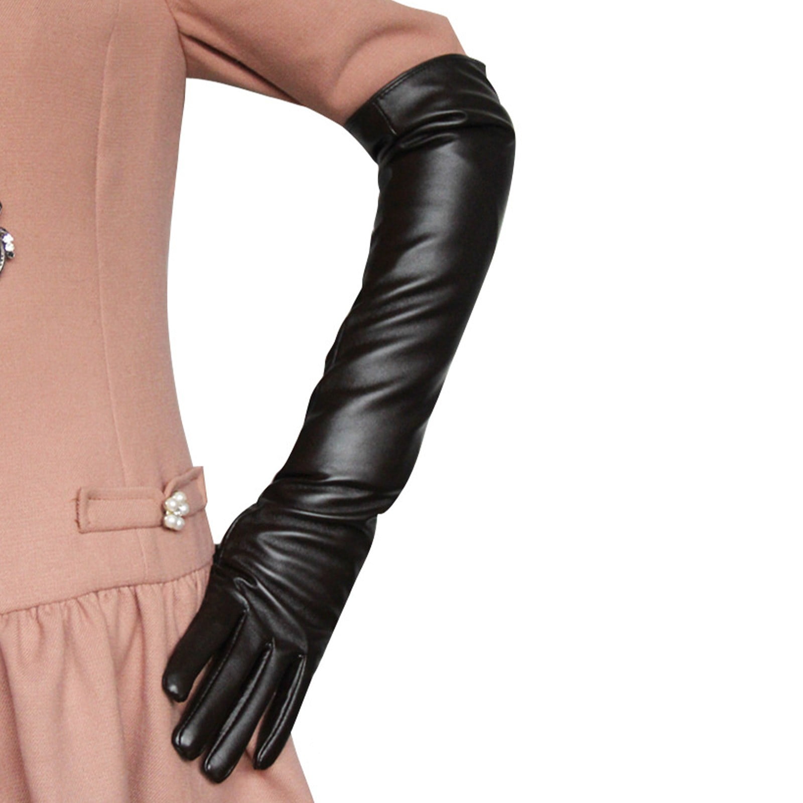 FUNUONY Long Leather Gloves Women Faux Pu Stretch Opera Party Gloves Long Leather Gloves for ...