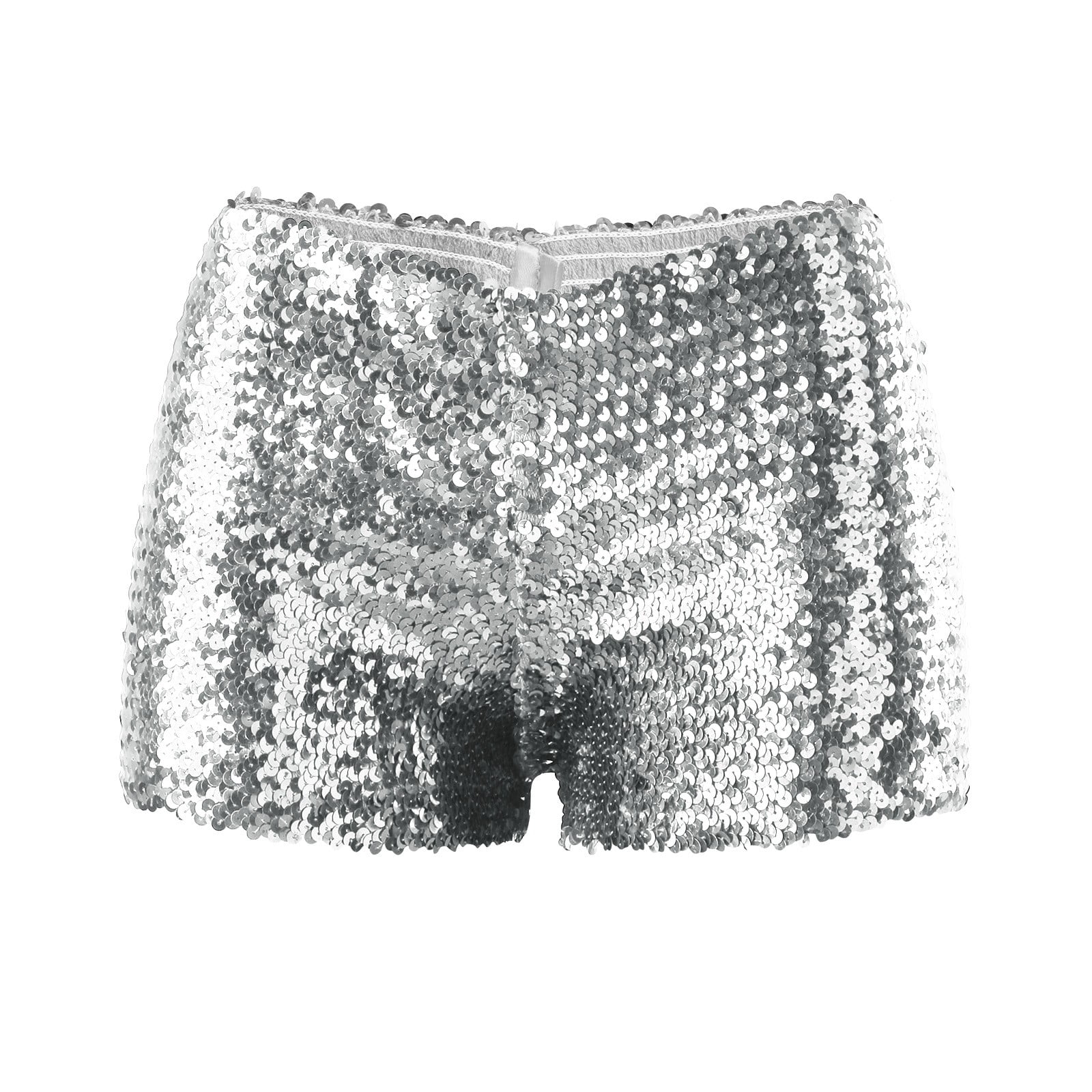 FUNUONY Sequin High Waist Elastic Sparkly Straight Leg Shorts for Women ...