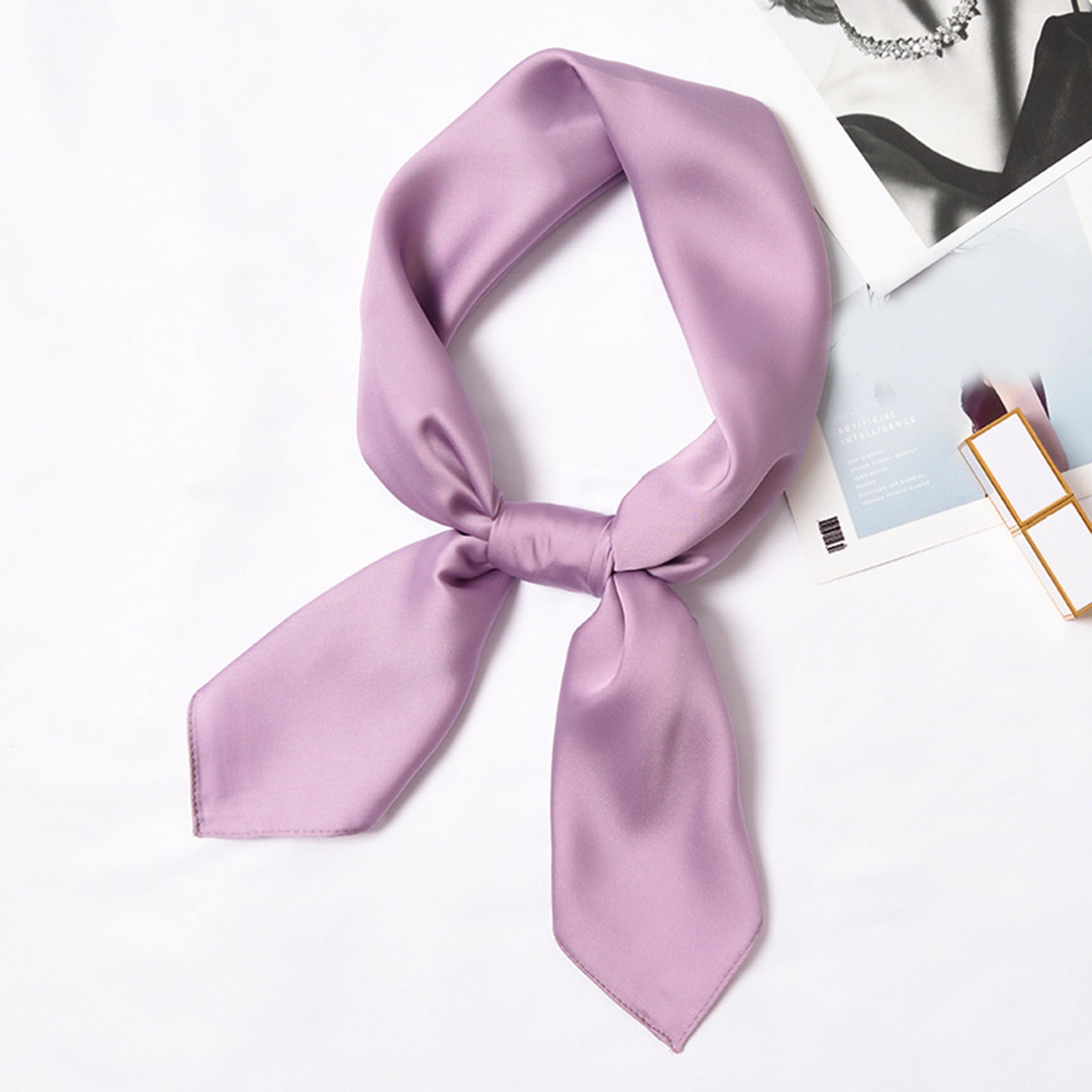 FUNUONY Square Neck Scarves for Women Handkerchief Retro Satin Ribbon ...