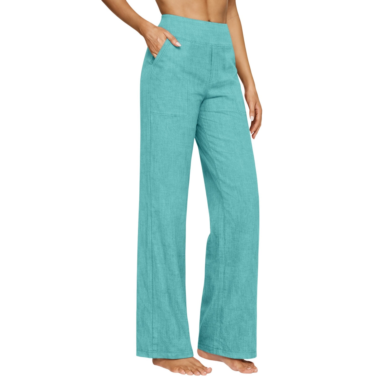 FUNUONY Summer Linen Pants for Women Wide Leg Elastic Waist Beach ...