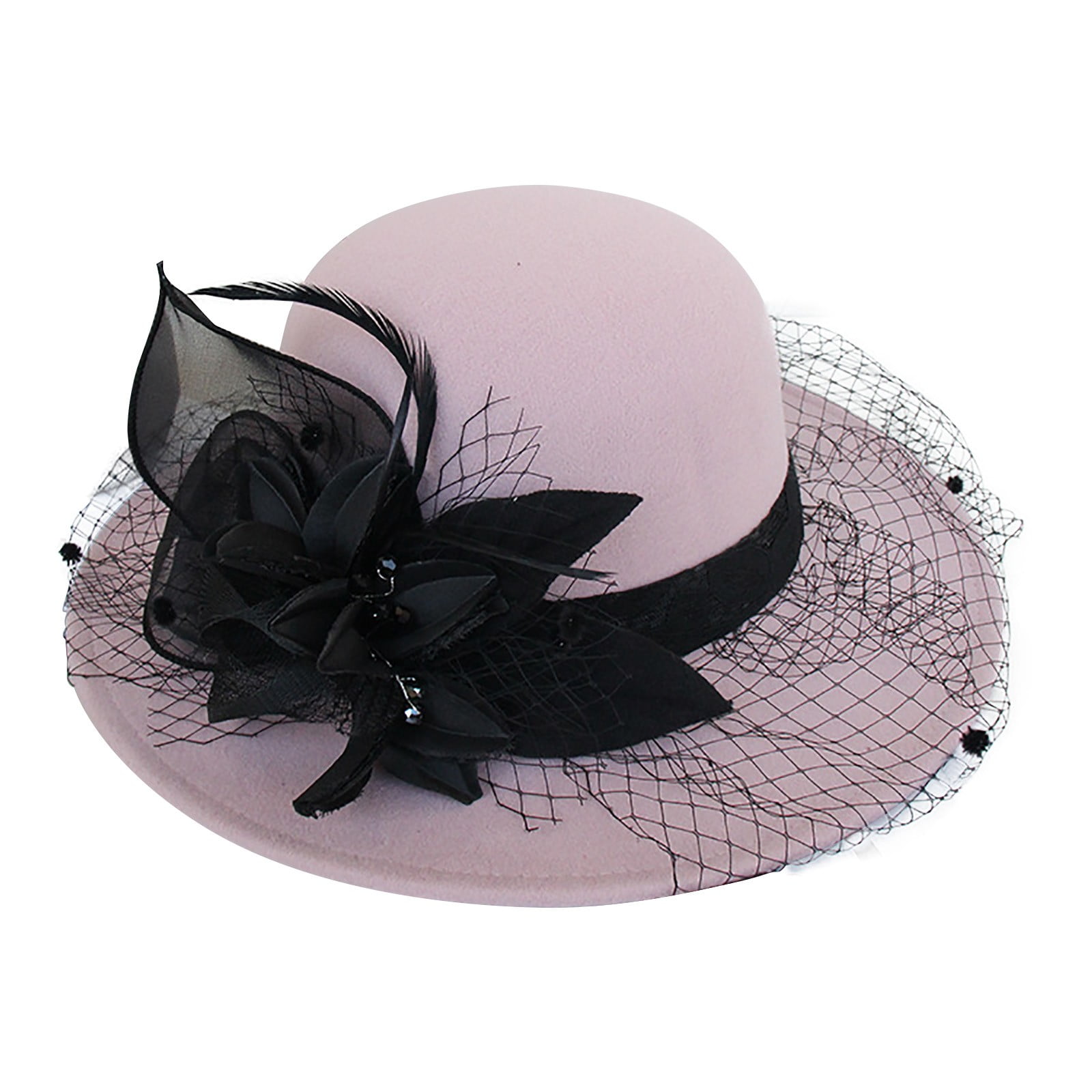 FUNUONY Women Wide Brim Bowler Hat Vintage Floral Wool Felt Fedora ...