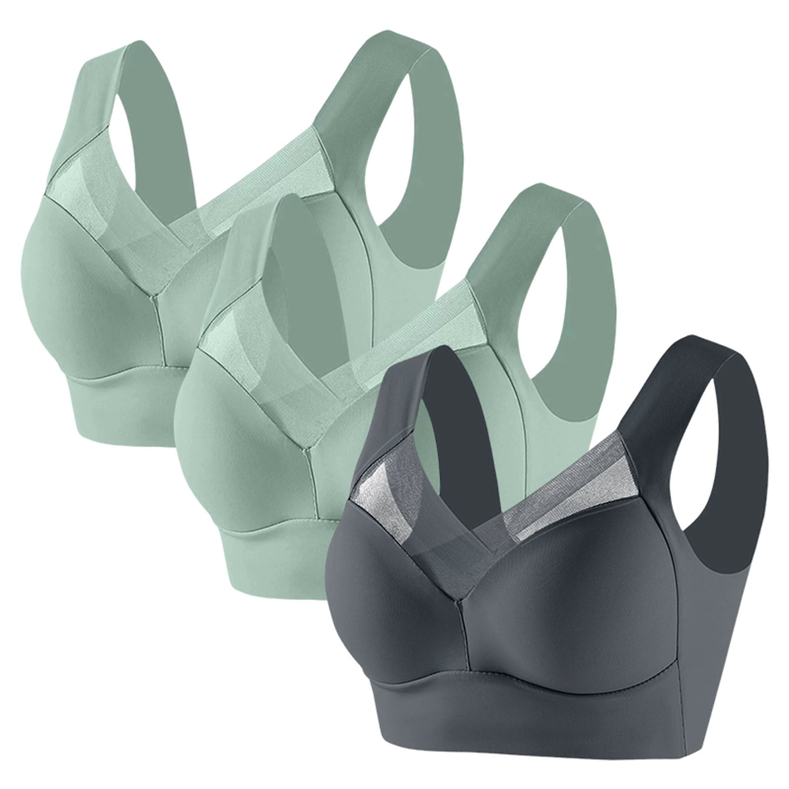 FUNUONY Women's Wireless Bras V Mesh Comfortable Bralette Supportive ...