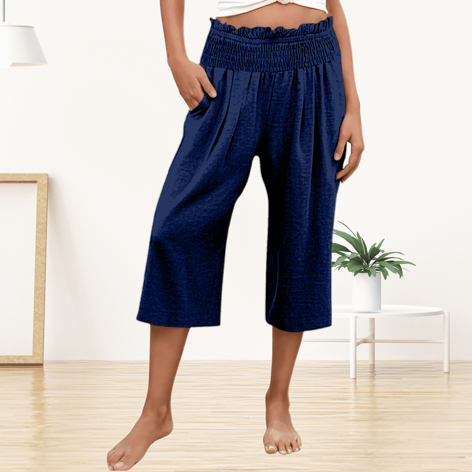 FUNUONY Womens Capris for Summer Wide Leg Capri Pants for Women Womens ...