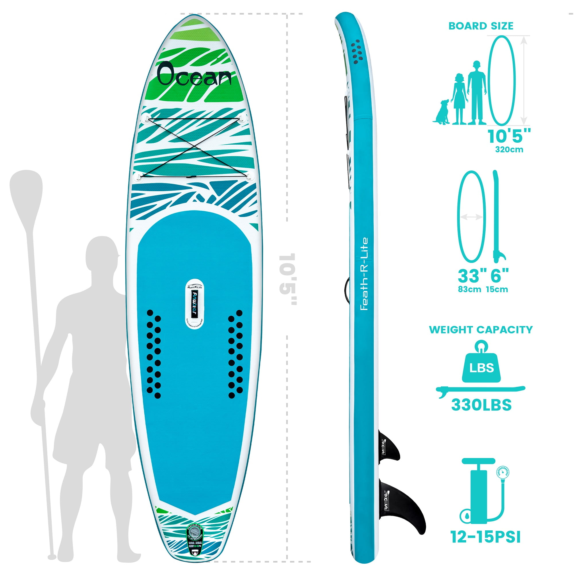 FUNWATER 12.6' Ultra-Portable SUP Pro - Inflatable Fishing Paddleboard ...