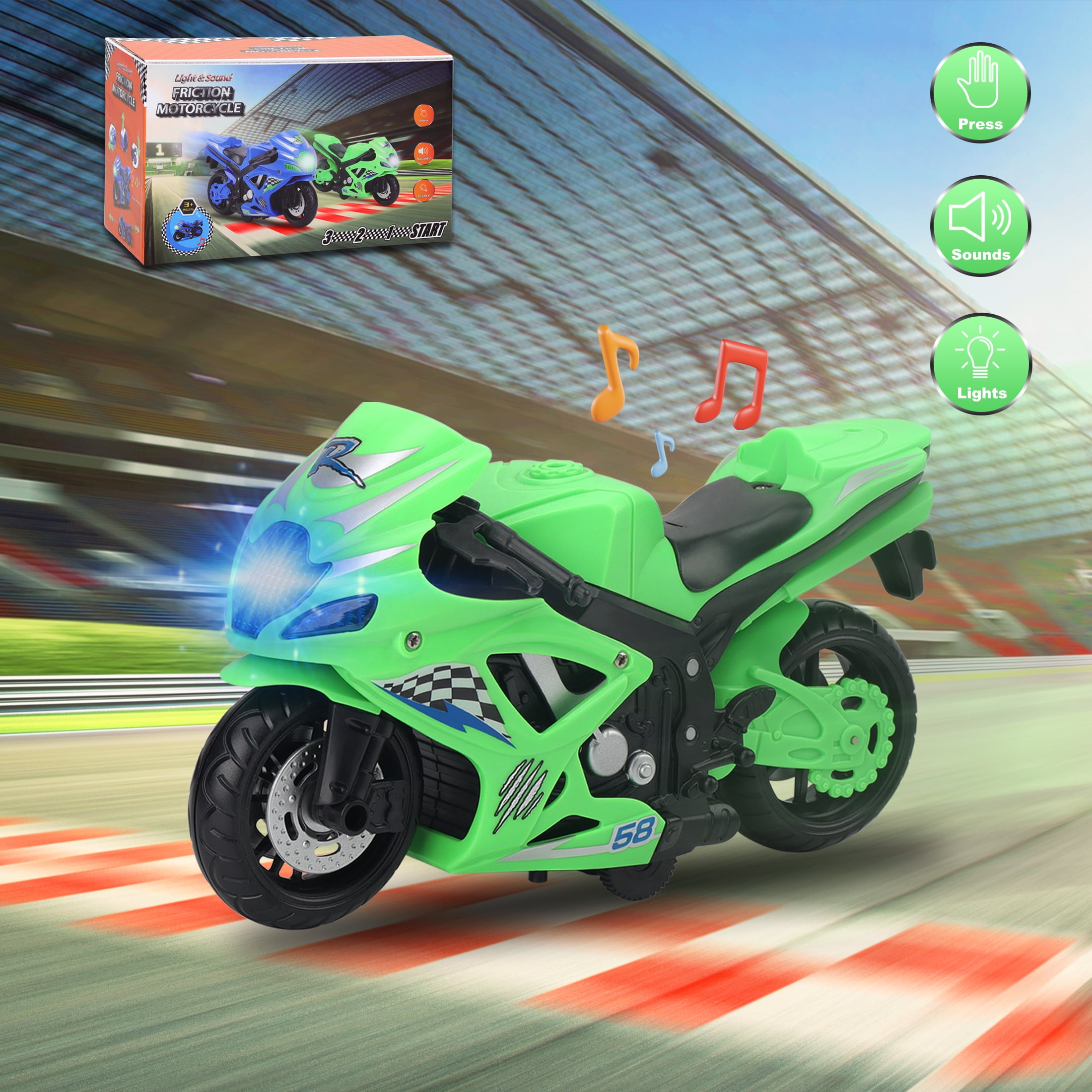 FUNWEE - FRICTION MOTORCYCLE, Pull Back Toy Car with Sound and Light ...