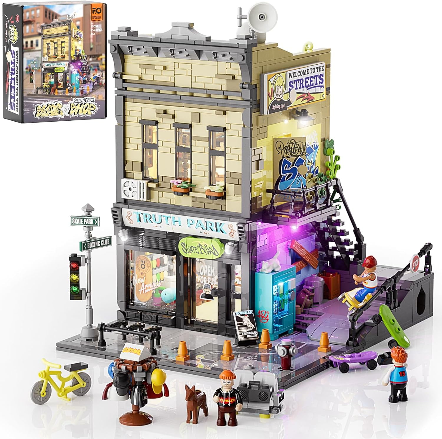 FUNWHOLE Skate-Shop Lighting Building-Bricks Set - Street Fusion City ...