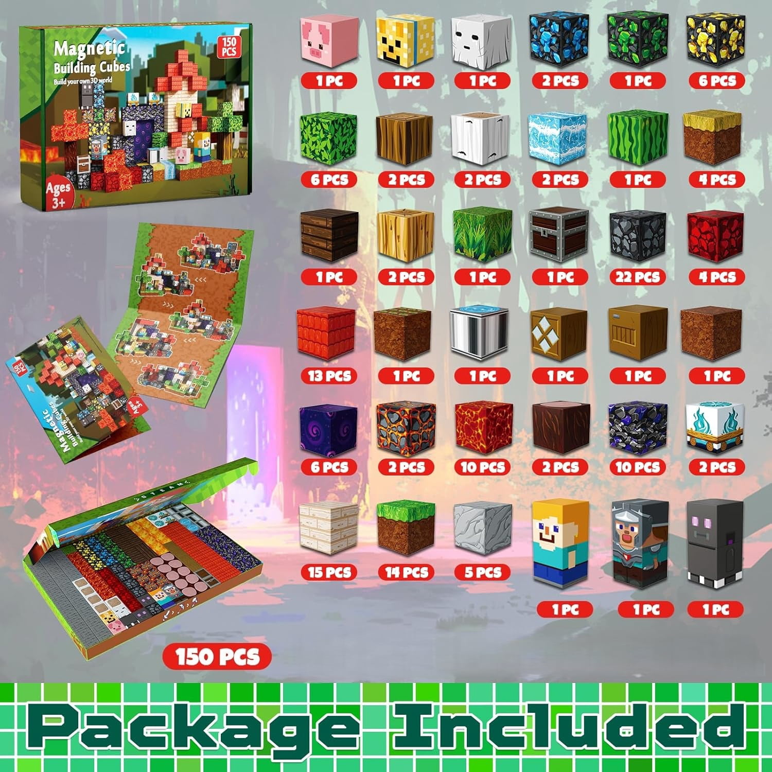 FUNXINEE 150Pcs Magnetic Building Blocks 3D Creative DIY Decoration ...