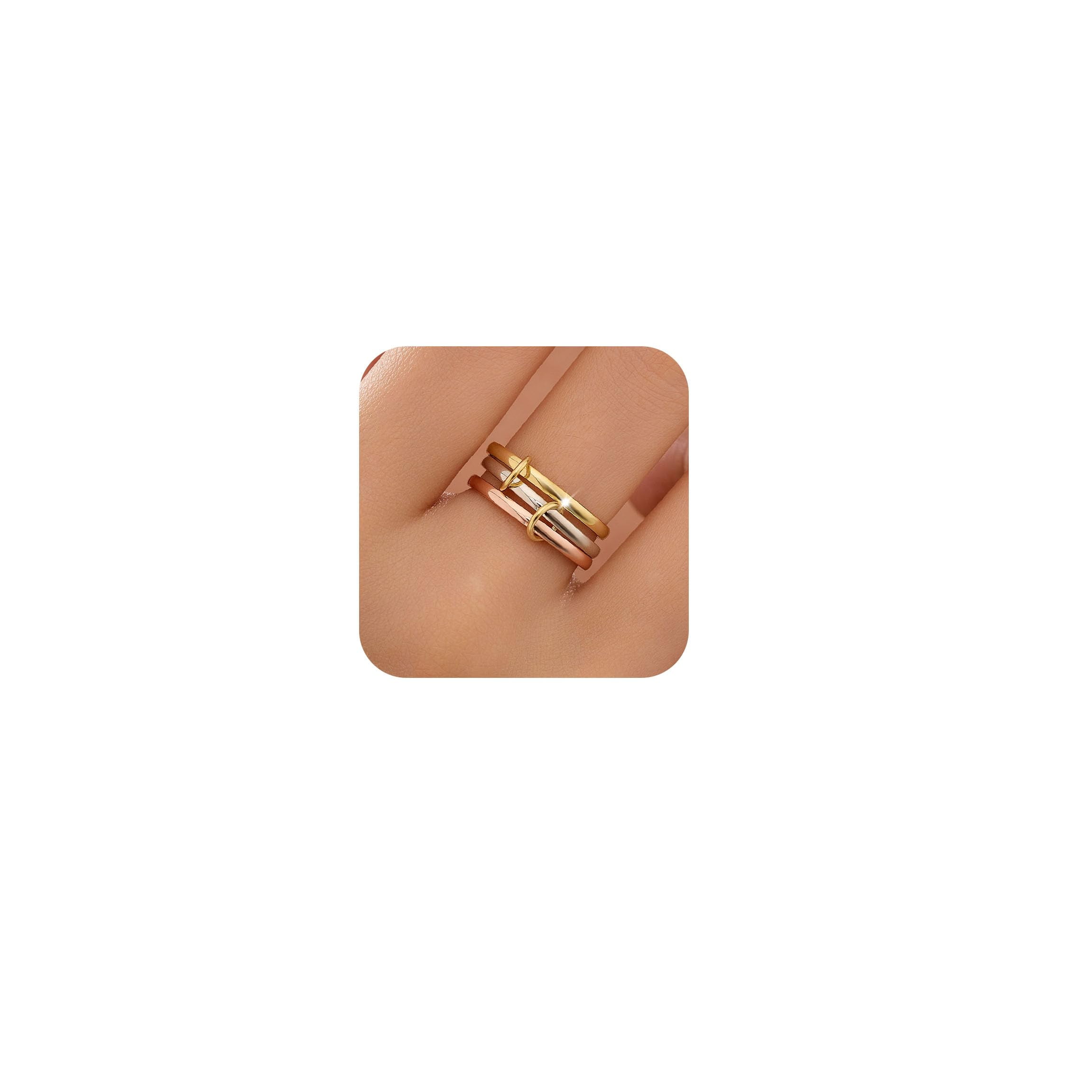 FUNYCHEN 925 Sterling Silver Trinity Interlocked Rings Non 14K Gold ...
