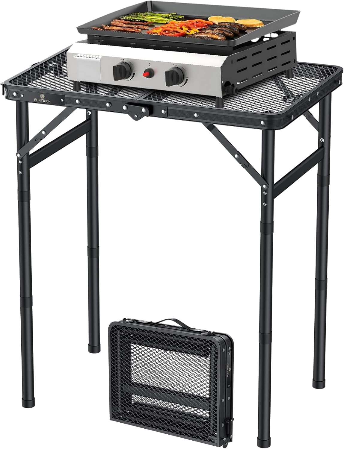 FUNYKICH Folding Grill Table for Outside, 3 Height Adjustable Portable ...