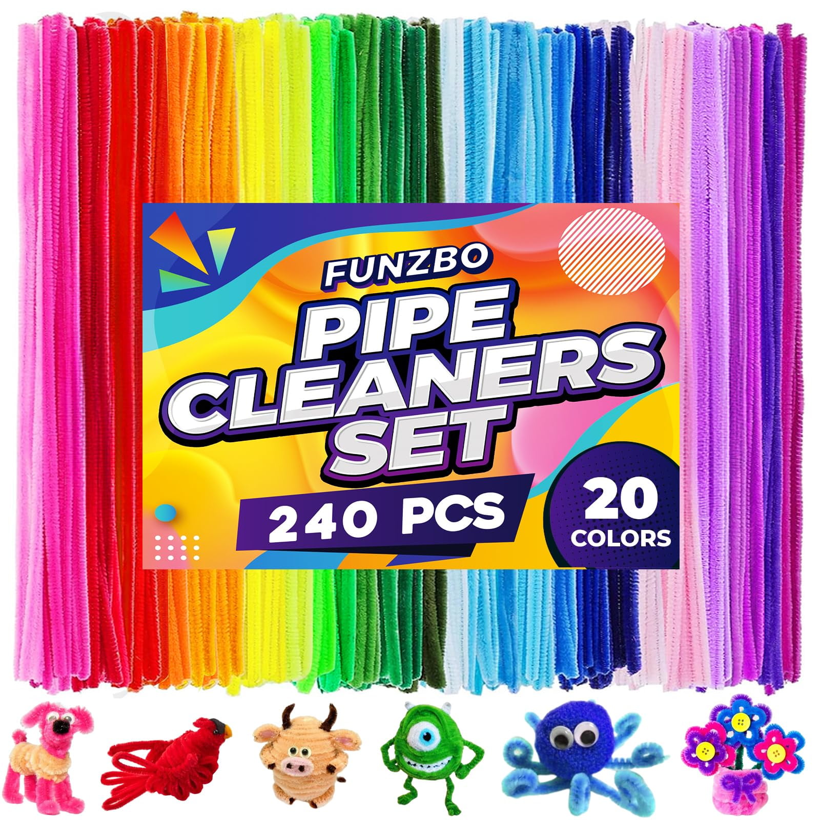 FUNZBO 240pcs 20 Colors Pipe Cleaners Craft Supplies - Arts and Crafts ...