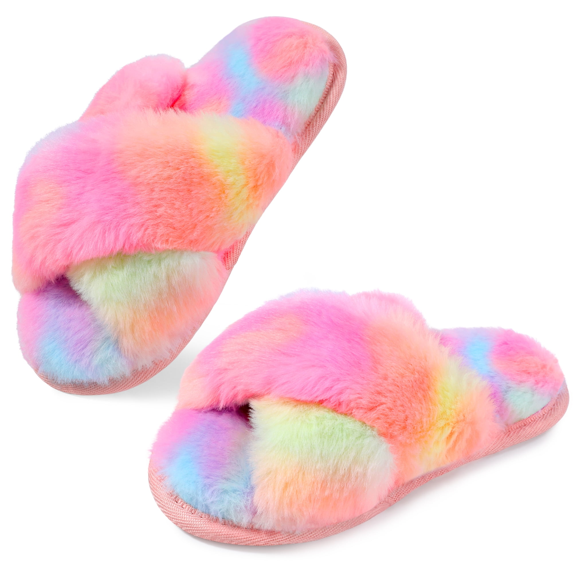 FUPPIA Girls Slippers Girls Cross Band House Slippers Tie Dye Plush ...